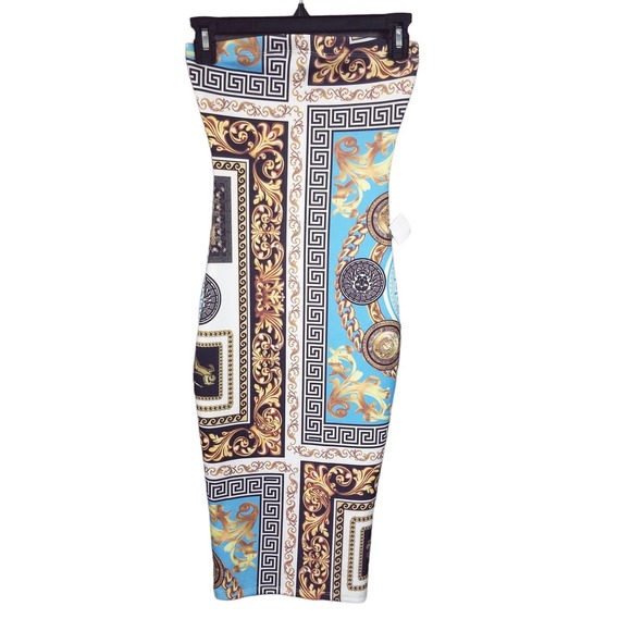 Know Style | Dresses | Nwt Know Style Aqua Gold Printed Stretch ...